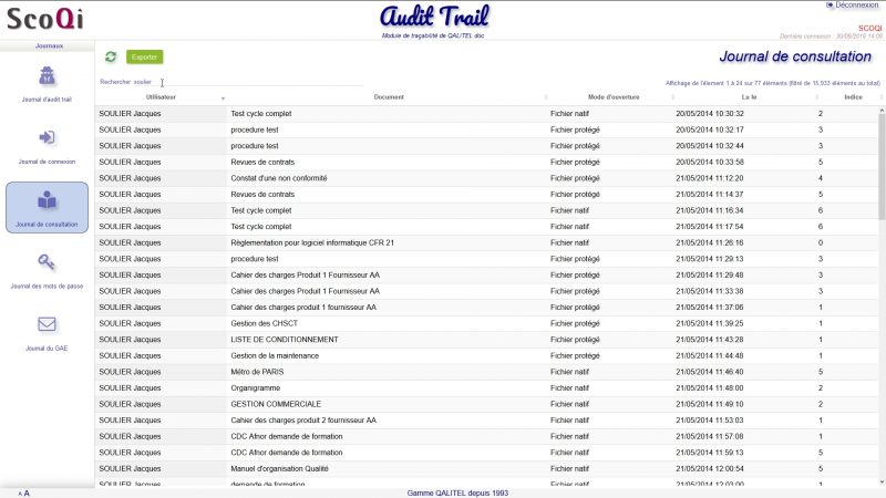 Gestion de la traçabilité - Audit Trail de QALITEL doc de SCOQI